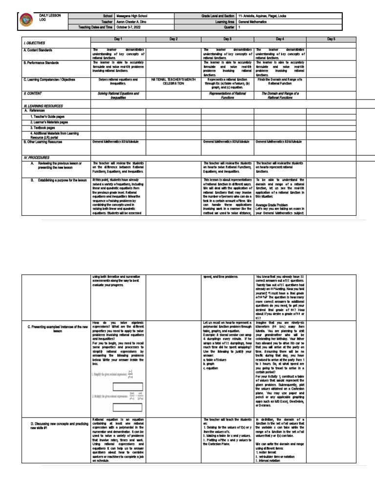DLL GenMath 7thweek | PDF | Function (Mathematics) | Equations