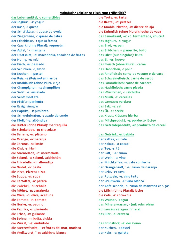 Vokabular Lektion 9 | PDF