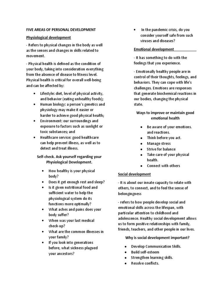 Five Areas of Personal Development | PDF | Adolescence | Cognitive Science