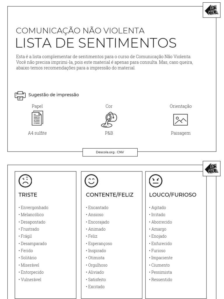 Descola Ferramenta Lista de Sentimentos | PDF