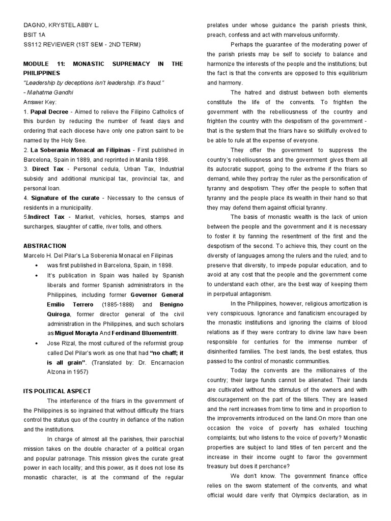 SS112 1S2T Reviewer | PDF | Philippines