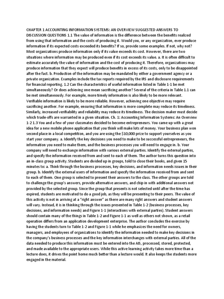 Chapter 1 Accounting Information Systems Pdf Information Business