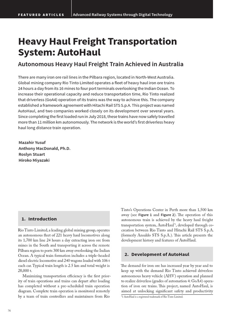 Heavy Haul Freight Transportation System: Autohaul | PDF | Train | Rail ...