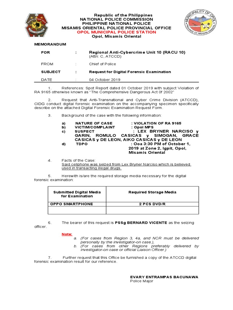 Digital Forensic Examination Request | PDF | Digital Forensics | Crime ...