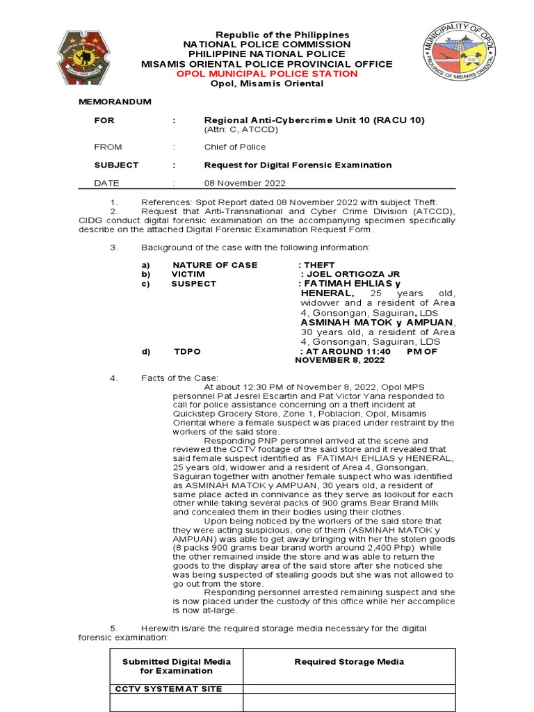 Request Digital Forensic Examination | PDF | Digital Forensics ...