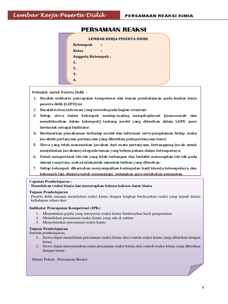 LKPD Reaksi Kimia | PDF