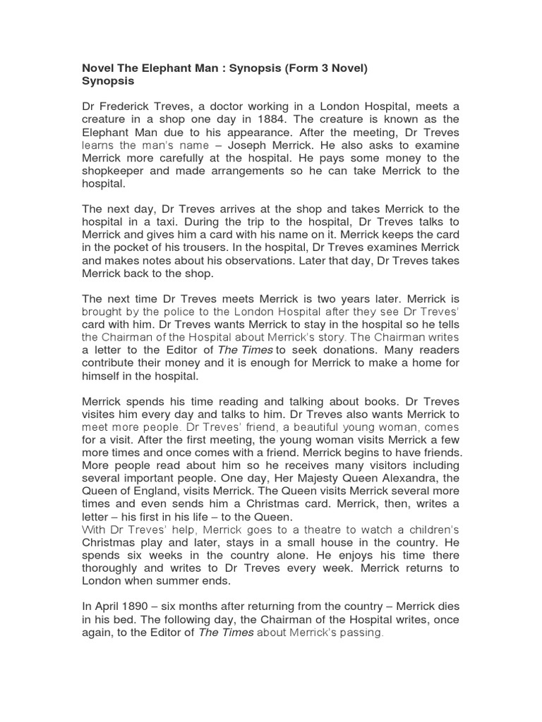 (Form 3) Novel The Elephant Man | PDF