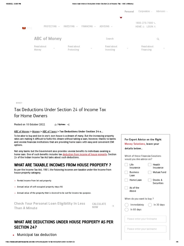 Home Loan Interest Deduction Under Section 24 of Income Tax | Download ...