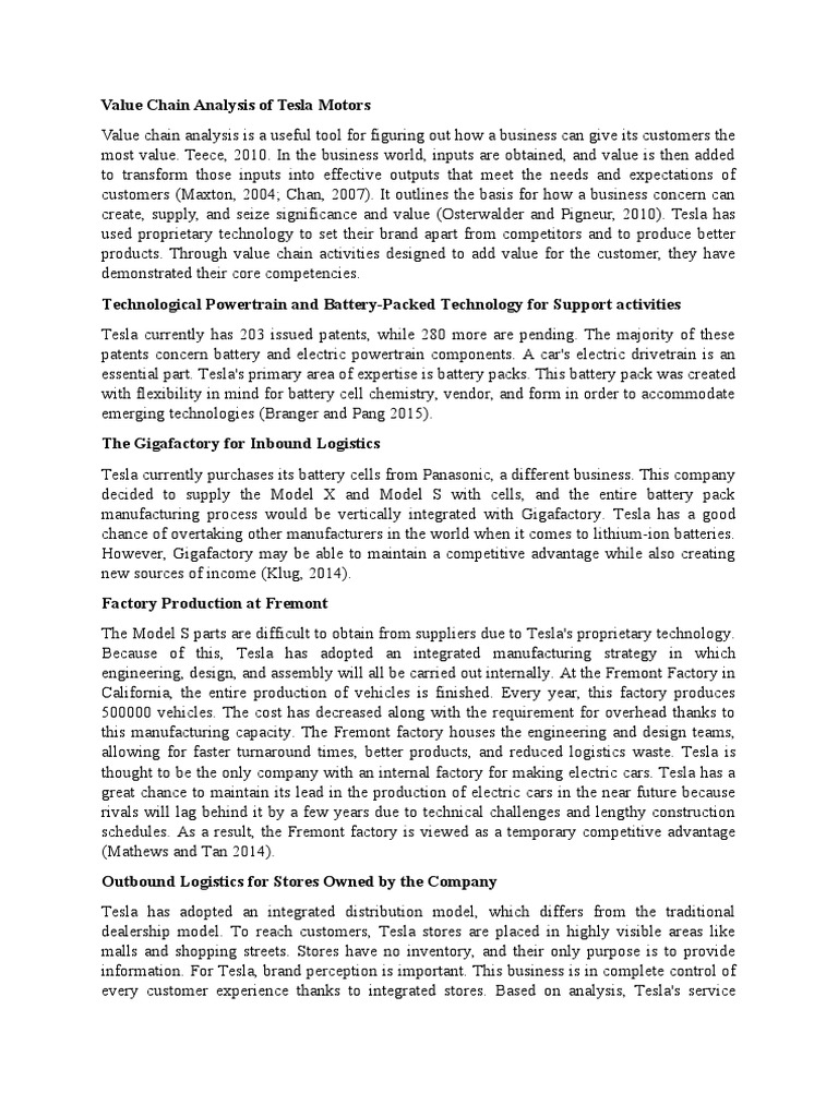 An Analysis of Tesla's Value Chain Activities and Their Impact on ...