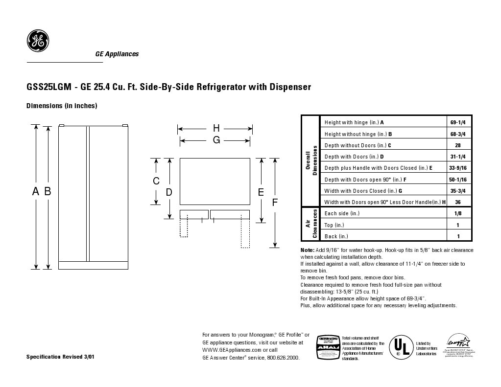GE 25.4 Cu. Ft. Side-By-Side Refrigerator | PDF