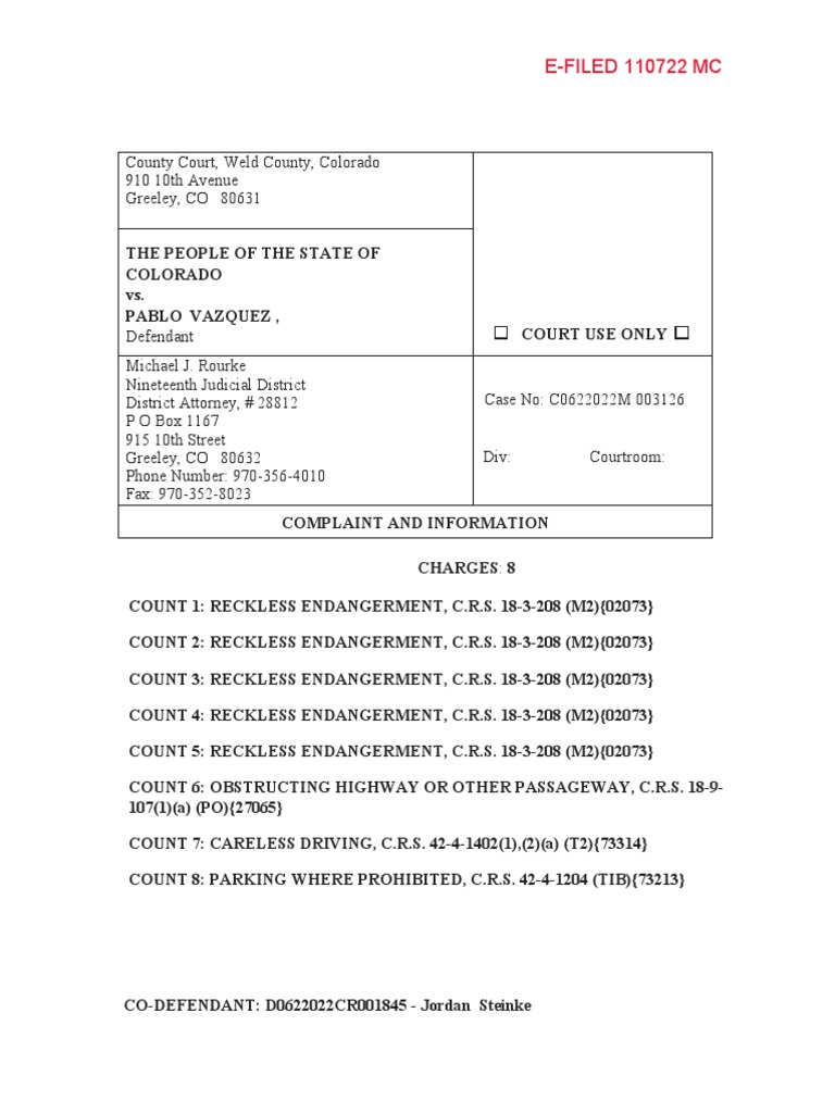 Pablo Vazquez Charging Documents | PDF | Crimes | Crime & Violence