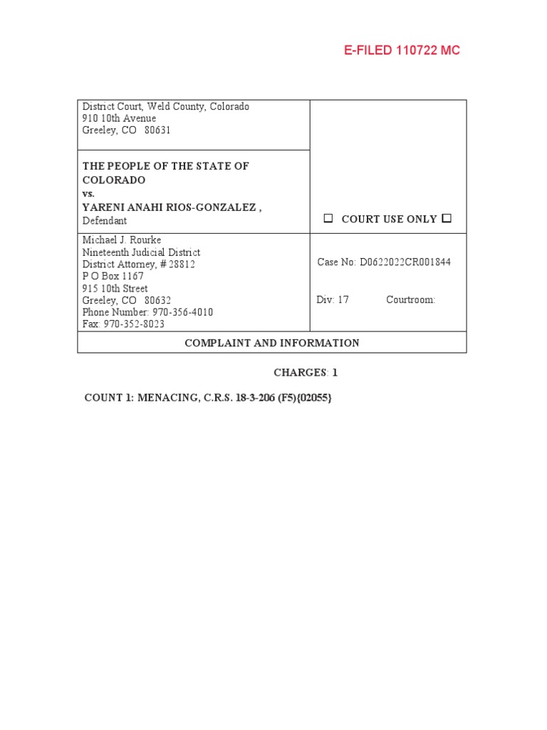 Yareni Rios-Gonzalez Charging Documents | PDF