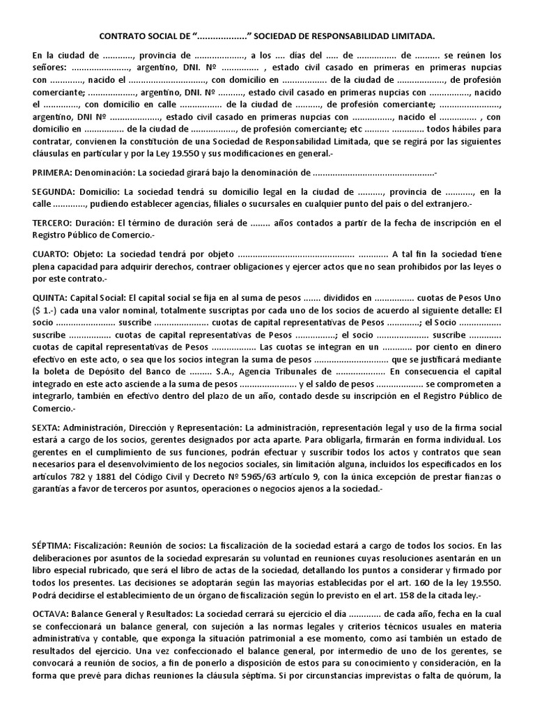 Contrato Social de SRL en Argentina | PDF | Economias