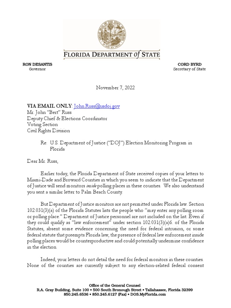 DOJ Election Monitoring in Florida | PDF | Florida | Federal Government ...