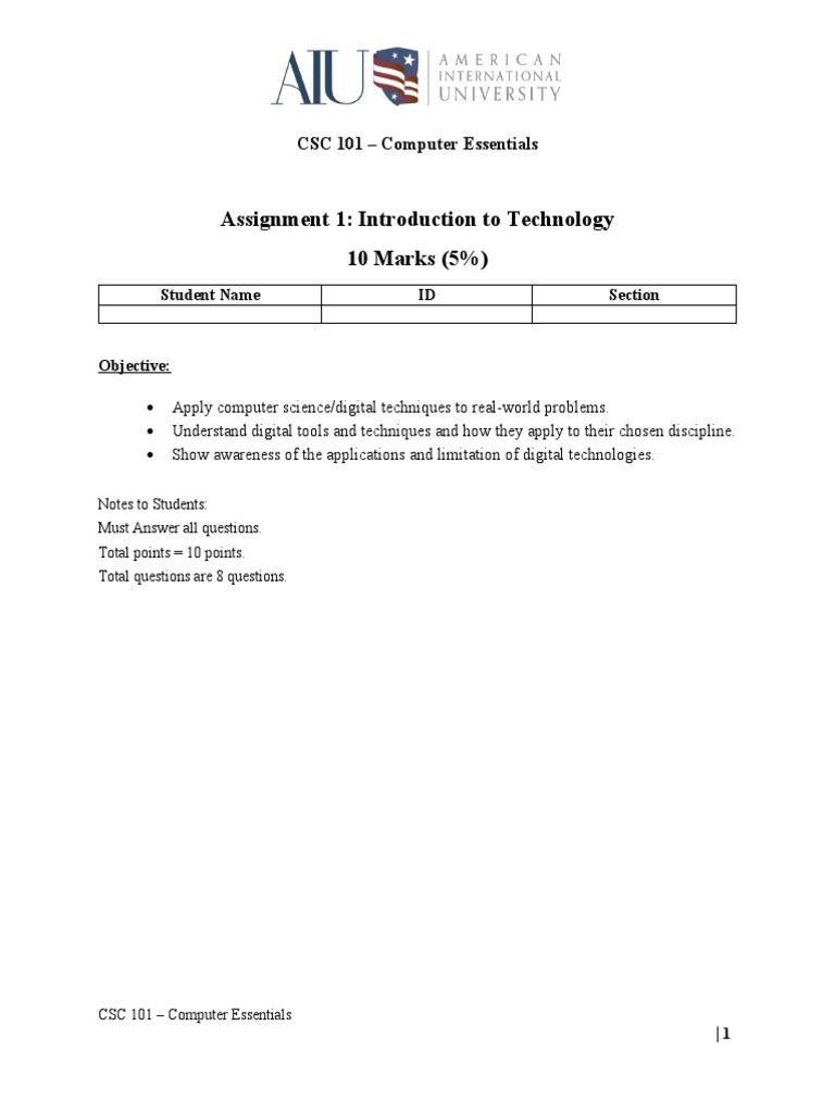 CSC 101 - Assignment 1 - Fall2022 | PDF