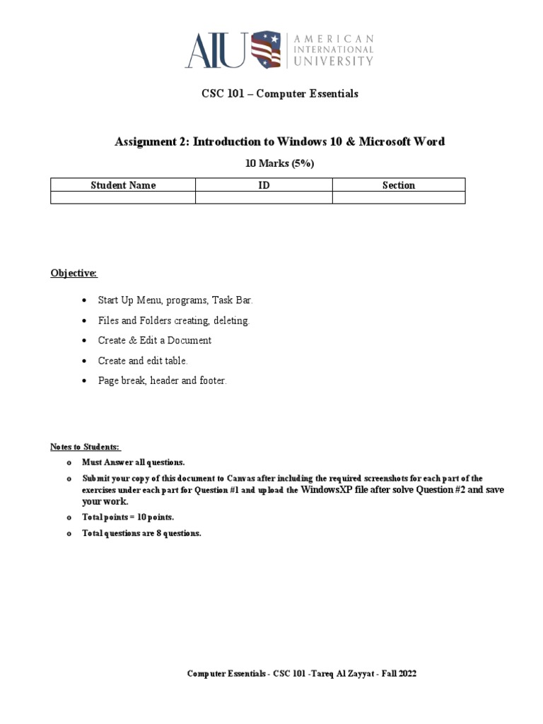 CSC 101 - Assignment 2 - Fall2022 | PDF | Operating System Families ...