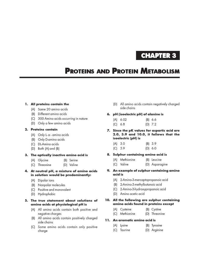 Chapter 3 - Proteins and Protein Metabolism | PDF | Amino Acid | Lipoprotein