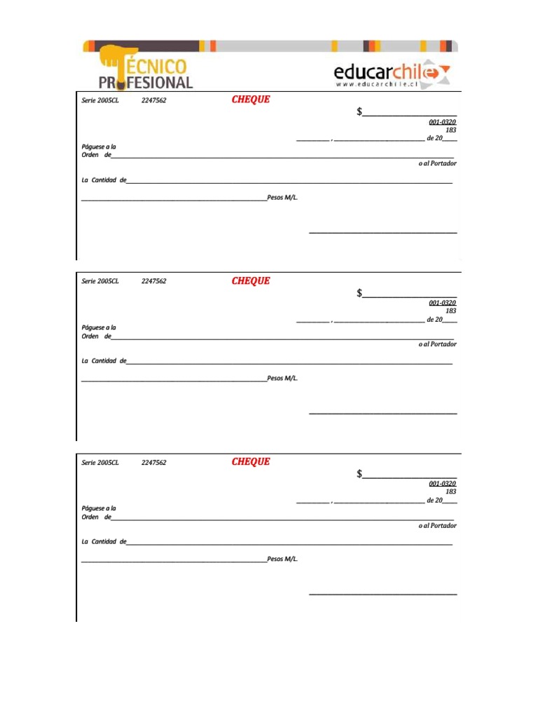 Formato de Cheque para Descargar PDF | PDF