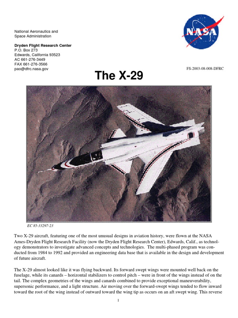 Nasa Facts The X-29 2003 | PDF | Aircraft | Flight
