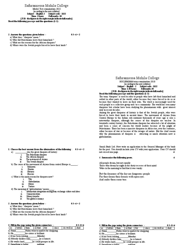 Model Test Exam | Download Free PDF | Verb | Diaspora