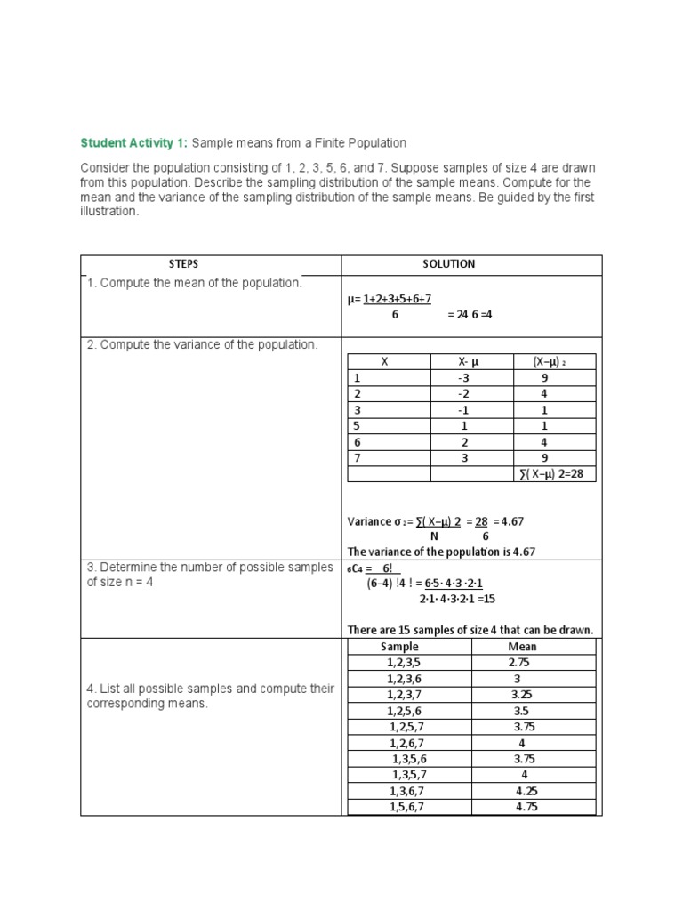 3.3.4 Mean and Variance of The Sampling Distribution of The Sample Means | Download Free PDF ...