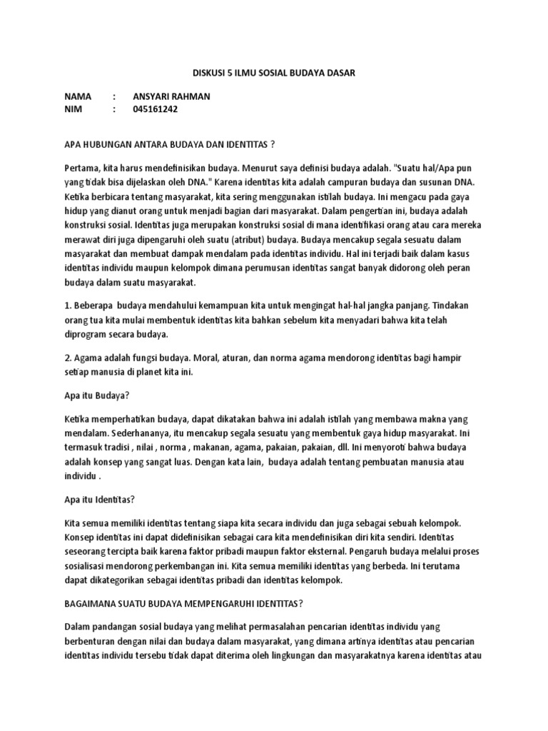 Diskusi 5 Ilmu Sosial Budaya Dasar | PDF