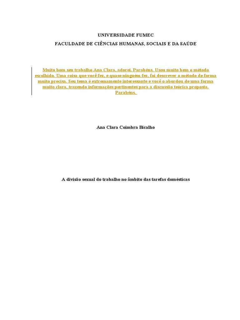 Ana Clara Coimbra Bicalho - Artigo Final Estágio 2 | PDF | Família