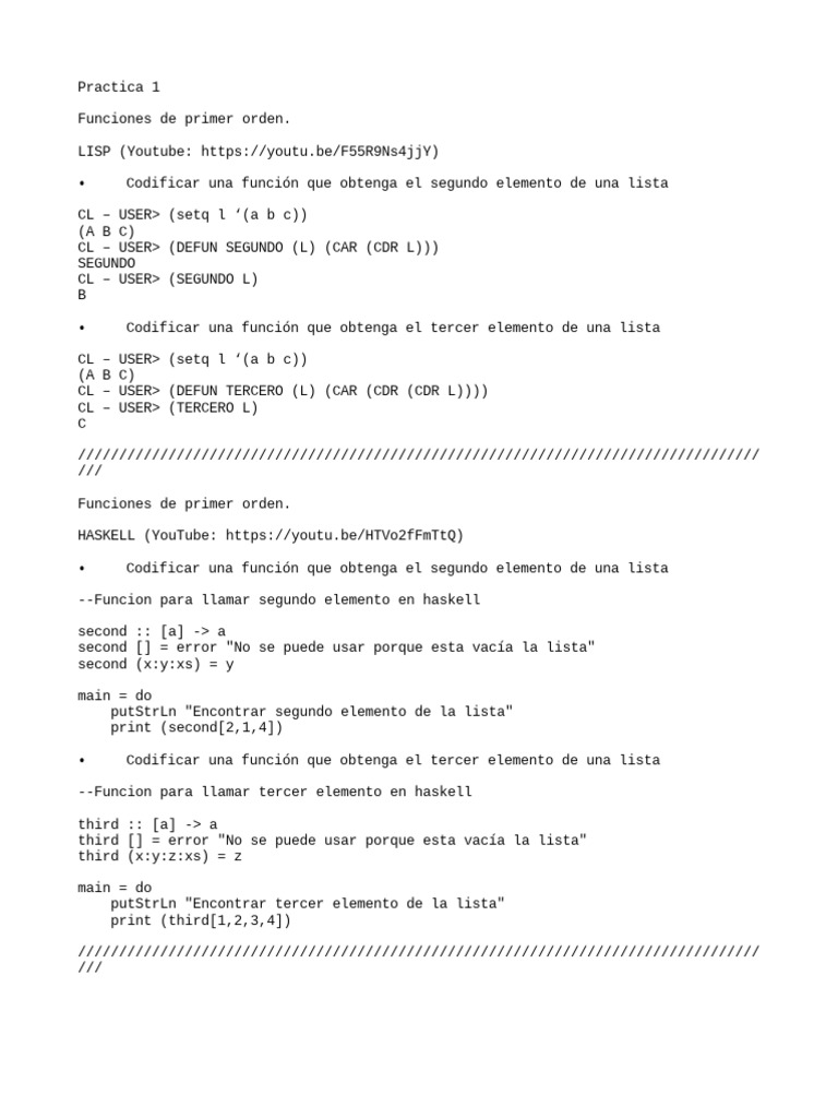Practica1 Códigos Haskell y LISP | PDF | Informática | Tecnología Practica1 Códigos Haskell y LISP | PDF | Informática | Tecnología