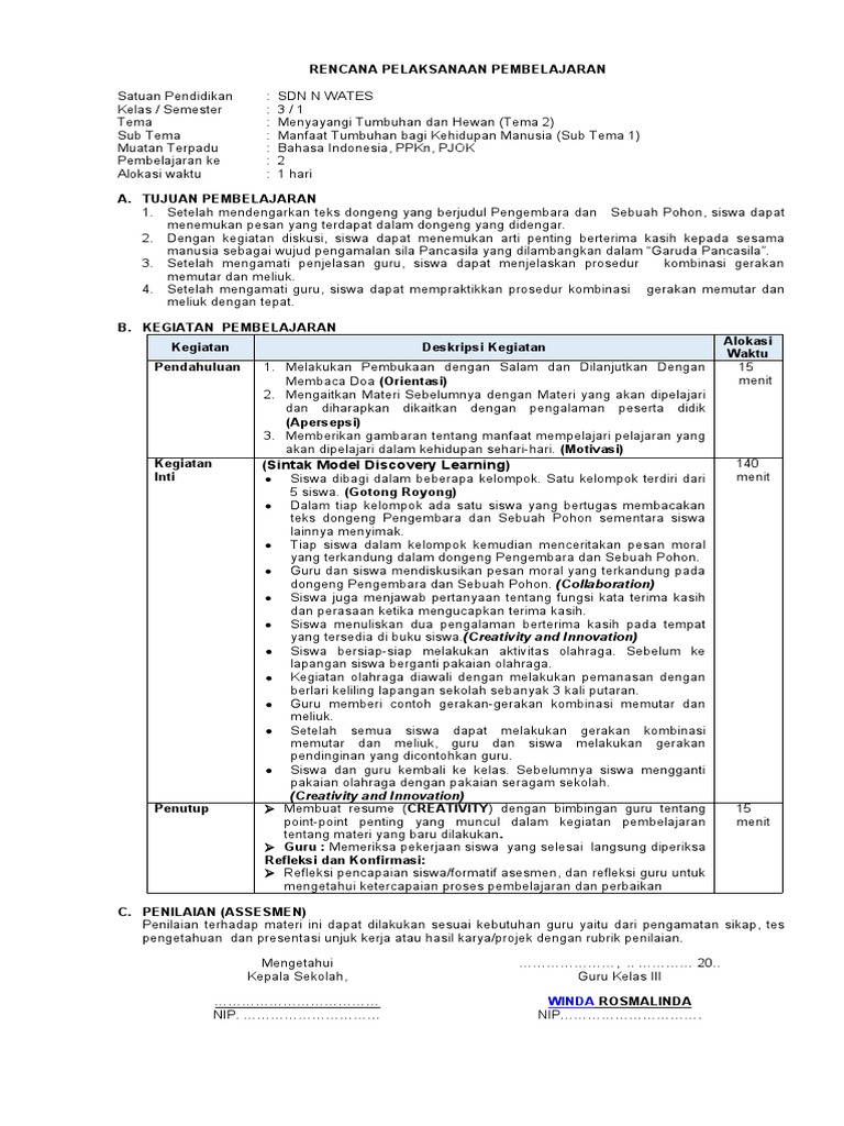 RPP MK PKN Tema 2 Kelas 3 Semester 1 | PDF