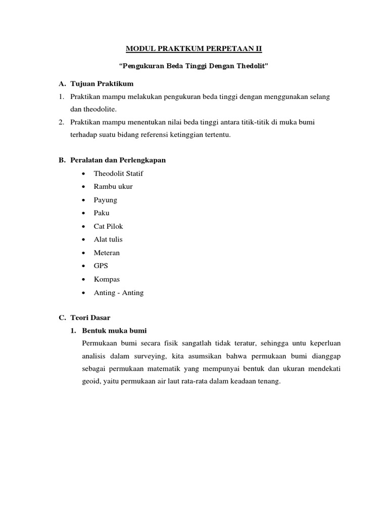 Praktikum Pengukuran Beda Tinggi Theodolite | PDF | Metode & Bahan Ajar ...