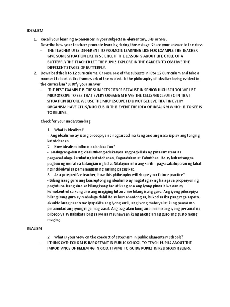 IDEALISM | PDF | Idealism | Curriculum