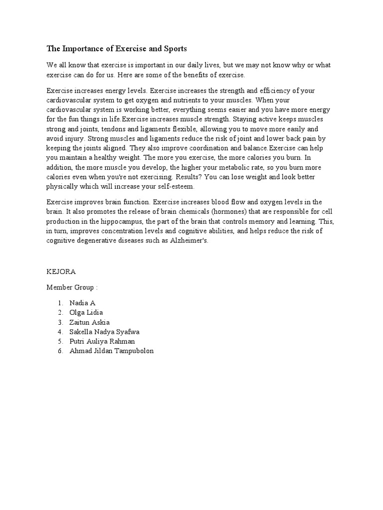 The Importance of Exercise and Sports | PDF