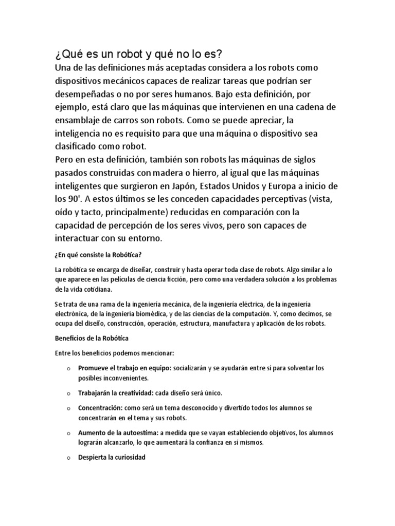 Definición y funciones de un robot | PDF | Robot | Robótica