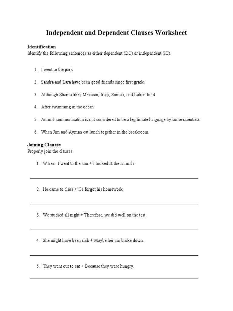 IIndependent and Dependent Clauses Worksheet and Key | PDF