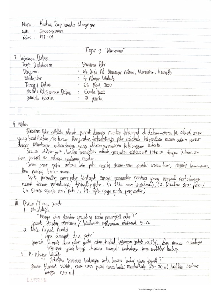 Tugas 9 Teknik Tegangan Tinggi - Kartini Preoicitando Manga'pan - 200204501012 | PDF