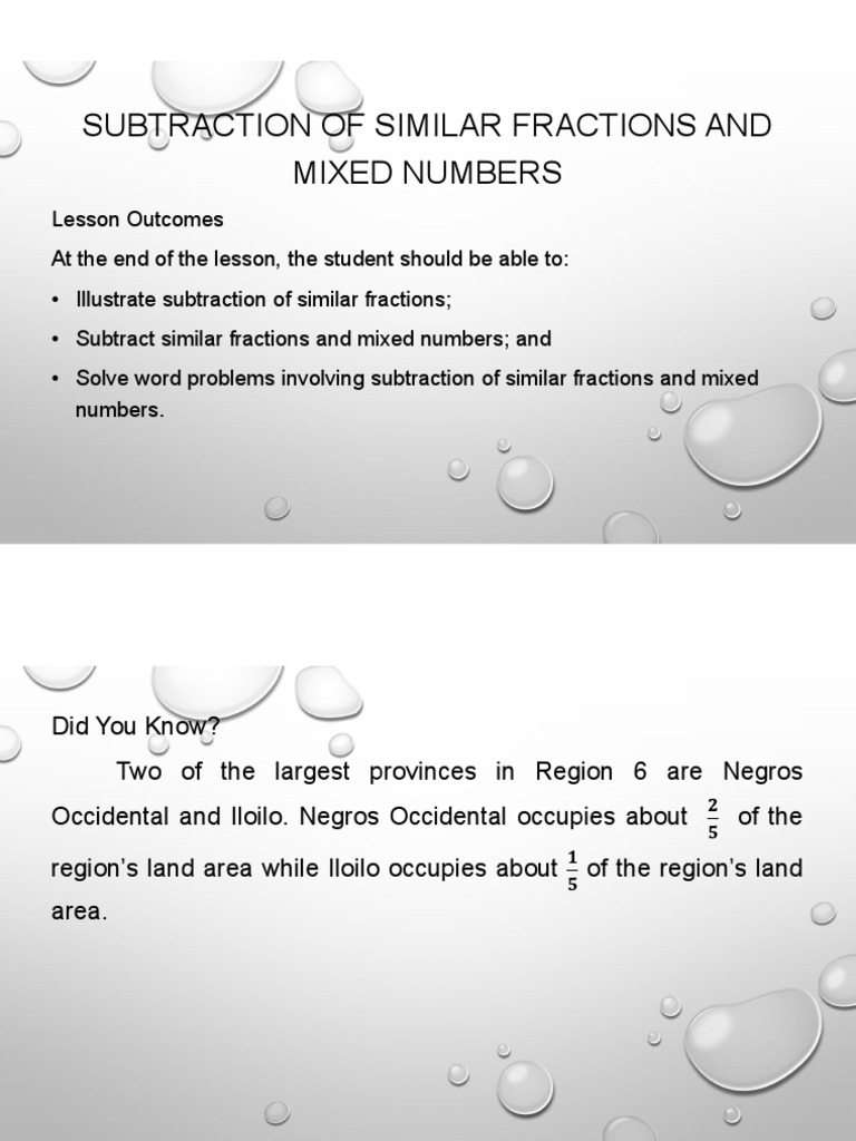 Subtracting Similar Fractions Lesson | PDF | Elementary Mathematics ...