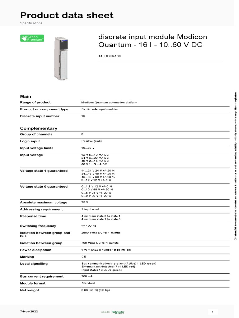 Modicon Quantum - 140DDI84100 | PDF