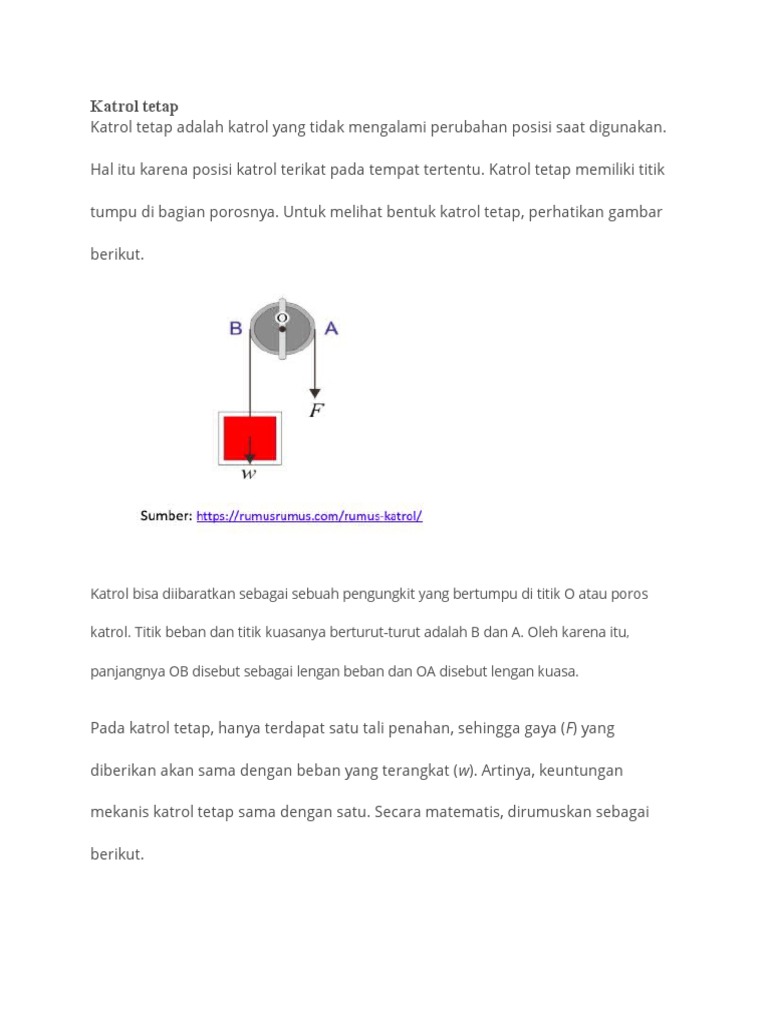 Pengertian dan Rumus Katrol Tetap | PDF | Metode & Bahan Ajar | Sains ...
