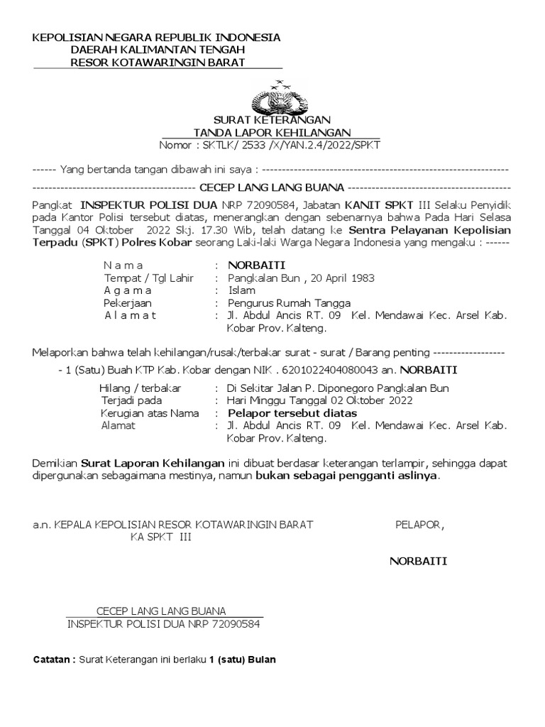 Surat Kehilangan | PDF