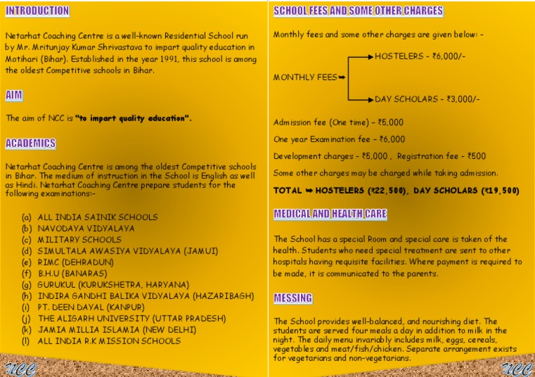 Fee Structure and Facilities Offered at Netarhat Coaching Centre ...