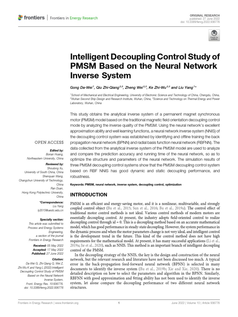 Intelligent Decoupling Control Study of PMSM Based | PDF | Artificial Neural Network | Applied ...