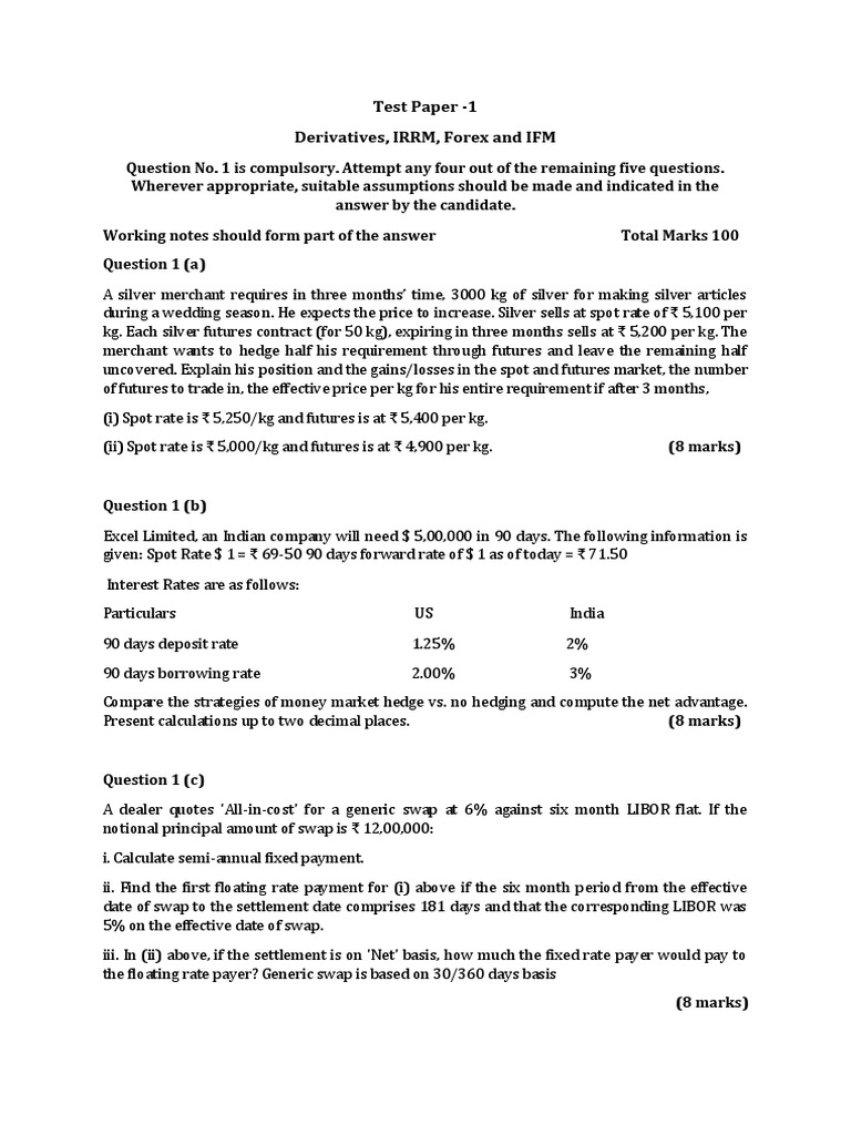TEST Paper 1 | PDF | Swap (Finance) | Futures Contract