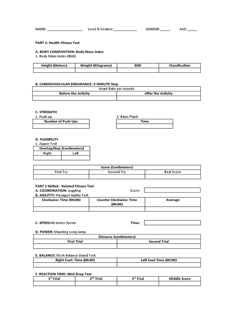 Mapeh - Physical Fitness Test Score Card | PDF