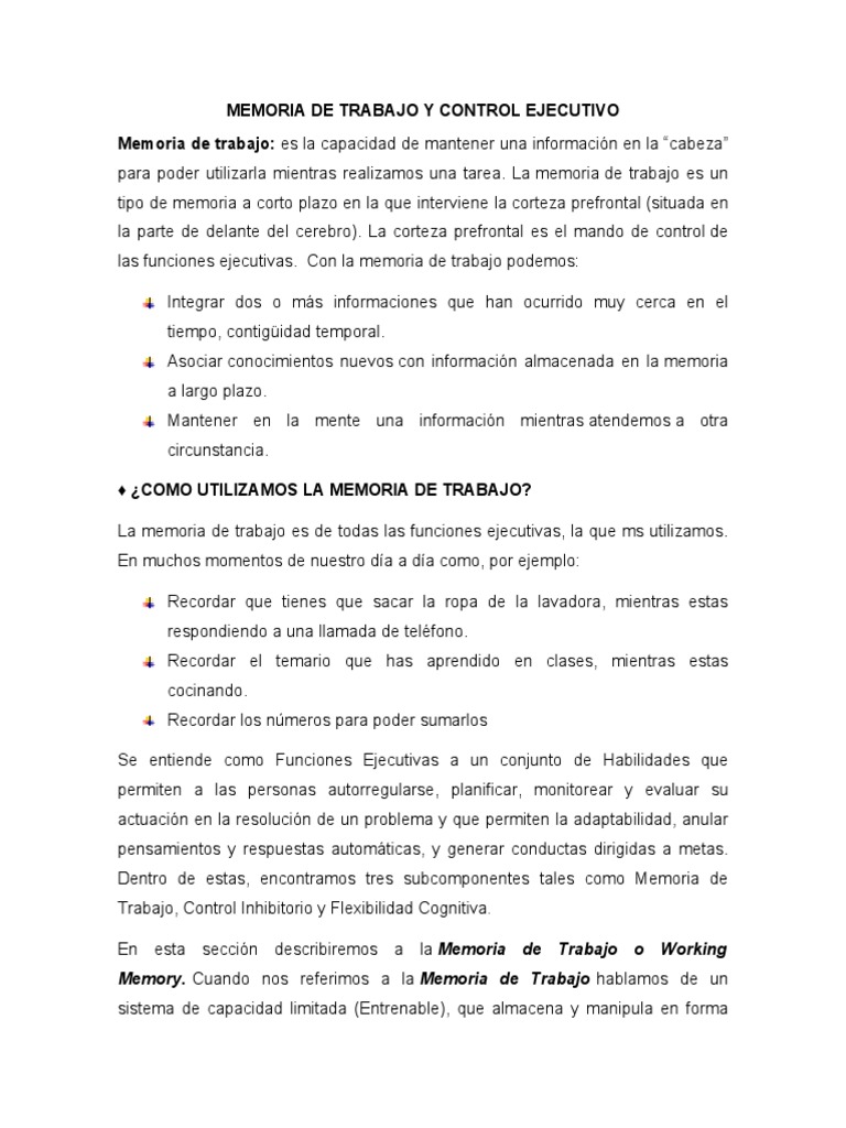 Memoria de Trabajo y Funciones Ejecutivas | PDF | Memoria | Memoria de ...