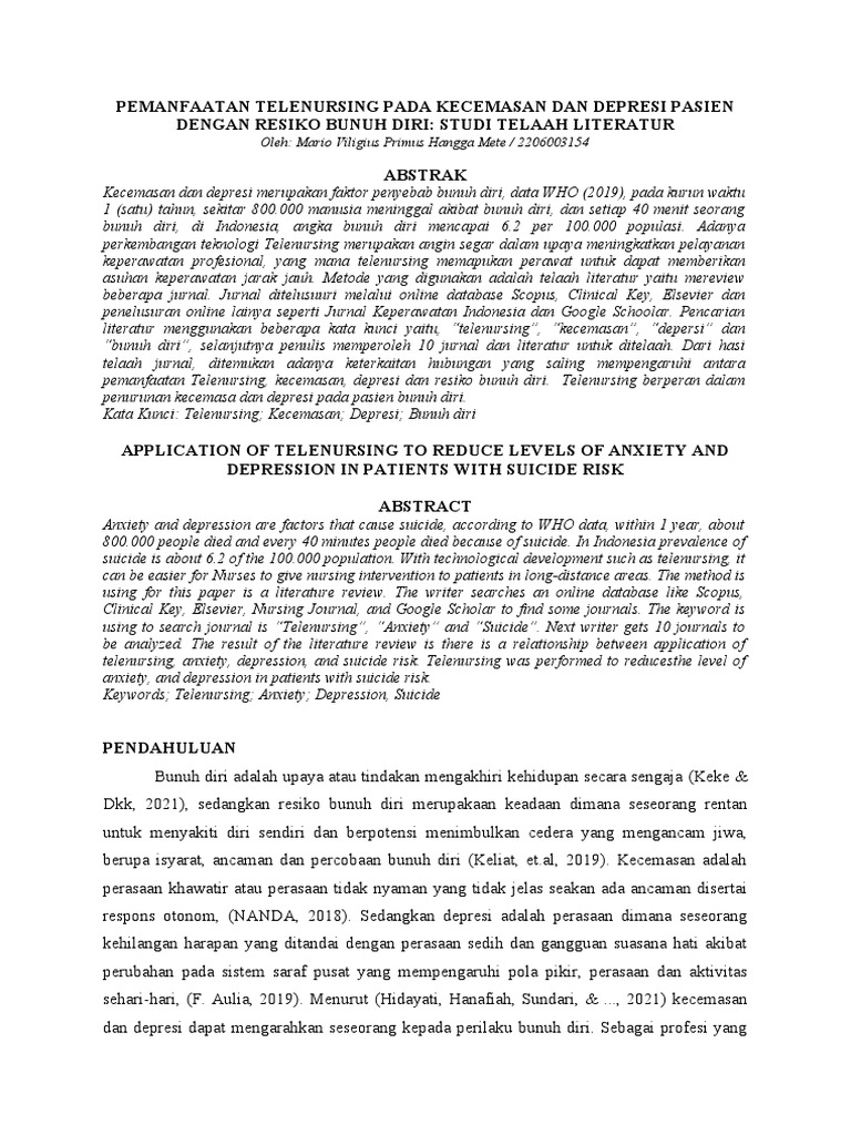 Pemanfaatan Telenursing Dalam Penurunan Tingkat Kecemasan Dan Depresi Pada Pasien Dengan Resiko ...
