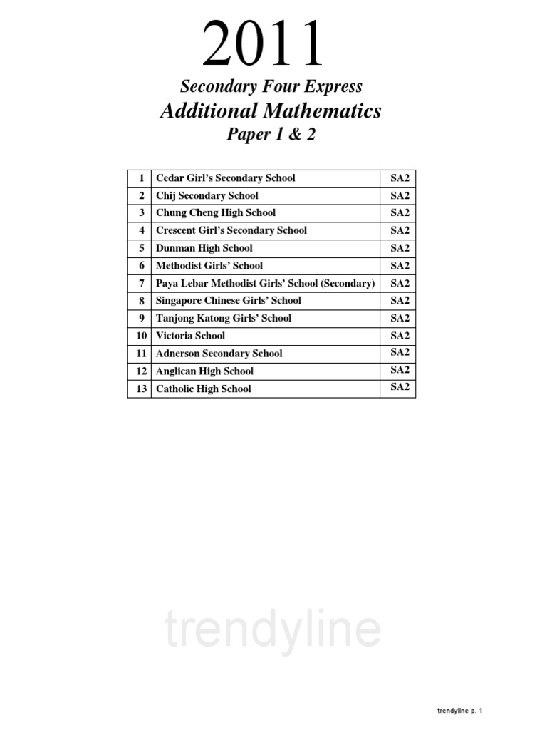 2011 Sec 4 A Maths G Pdf Equations Quadratic Equation