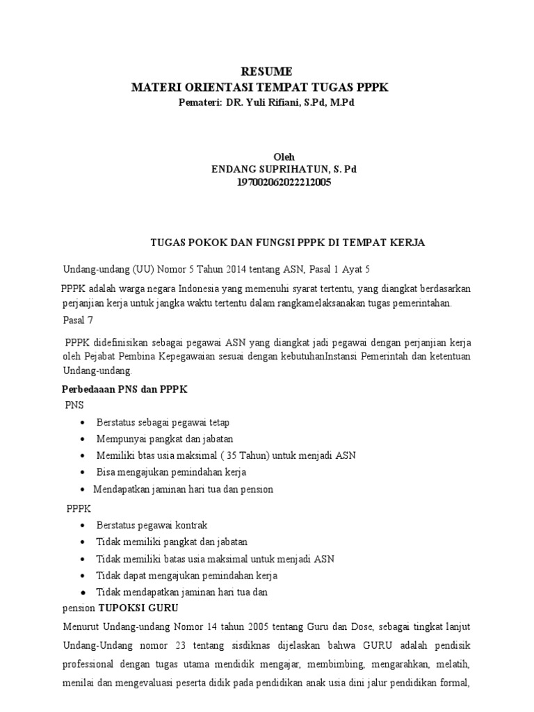 Resume Hari 2 - Tempat Tugas PPPK | PDF