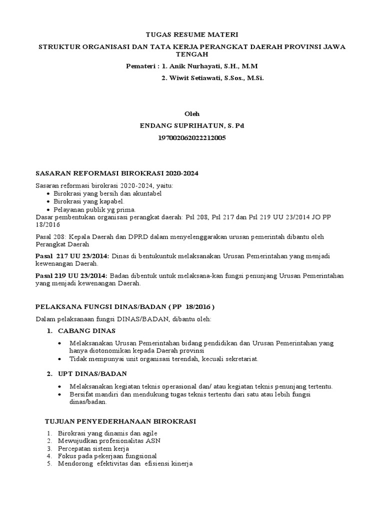 Struktur & Tata Kerja Pemda Jateng | PDF