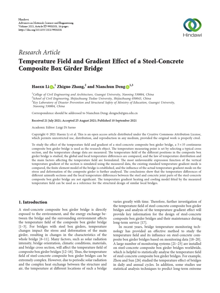 Temperature Field and Gradient Effect of A SteelConcrete Composite Box ...