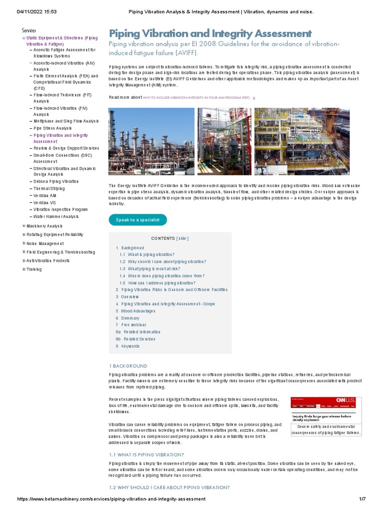 Piping Vibration Analysis & Integrity Assessment - Vibration, Dynamics ...